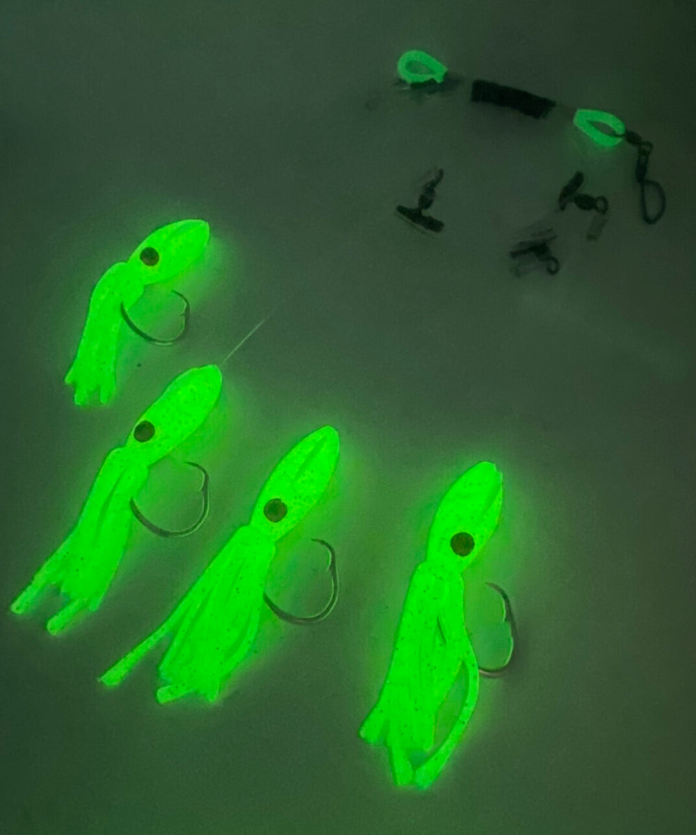 LINE-SIDED TACKLE TILEFISH LAYDOWN RIG W/GREEN GLOW SQUID SIZE 11/0 40 ...